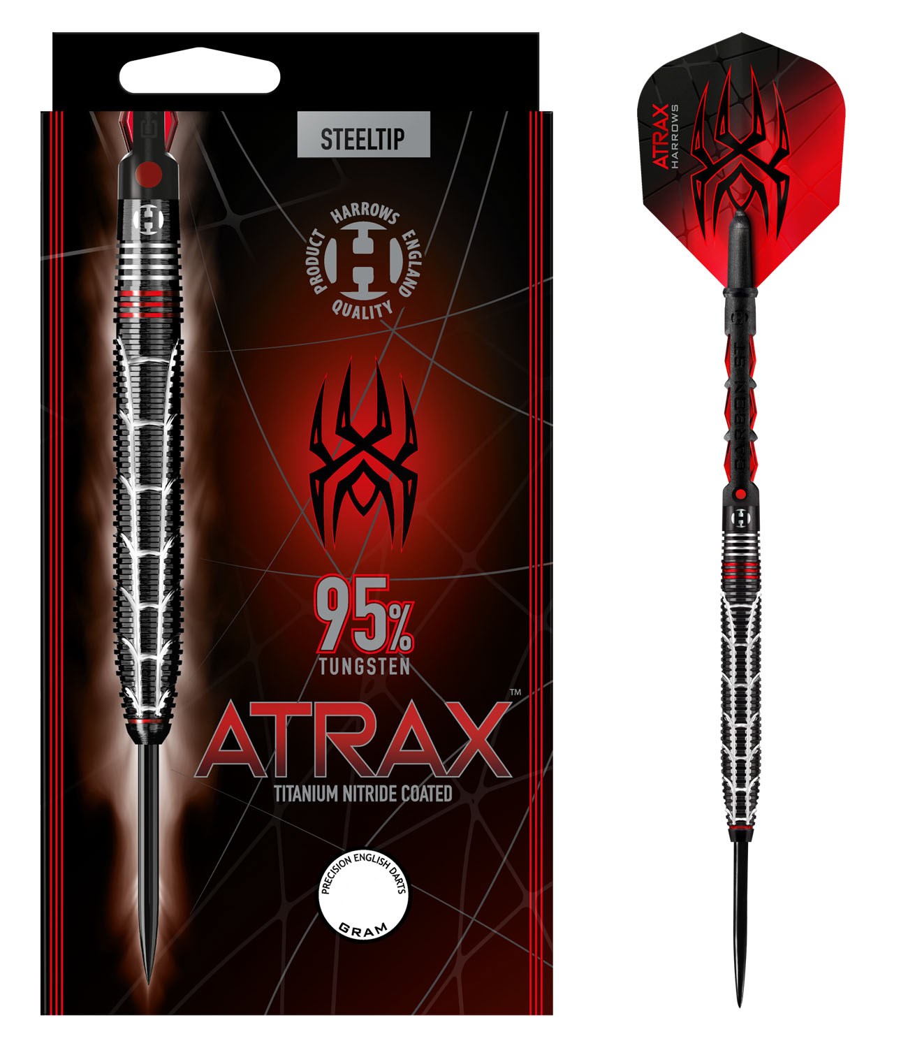 Atrax 95% NT steeltip dartpile fra Harrows